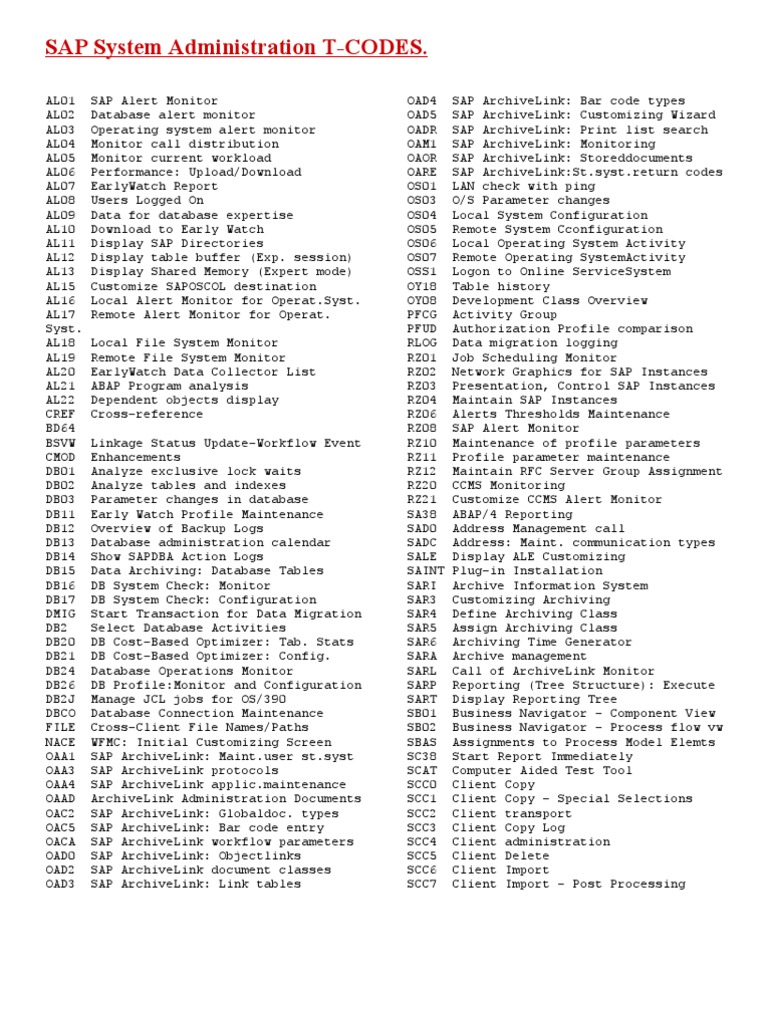 SAP T-Codes | PDF | Data Management | Databases