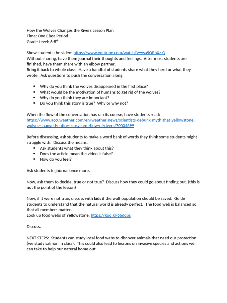 How The Wolves Changes The Rivers Lesson Plan 5bb58f1451281 | PDF