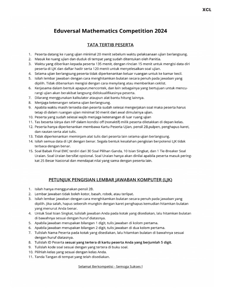 Soal Final EMC 2024-XCL Kelas 9 | PDF
