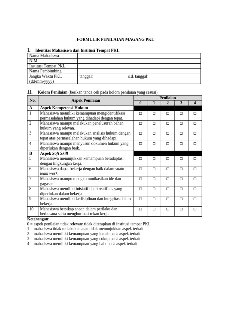 Penilaian PKL | PDF