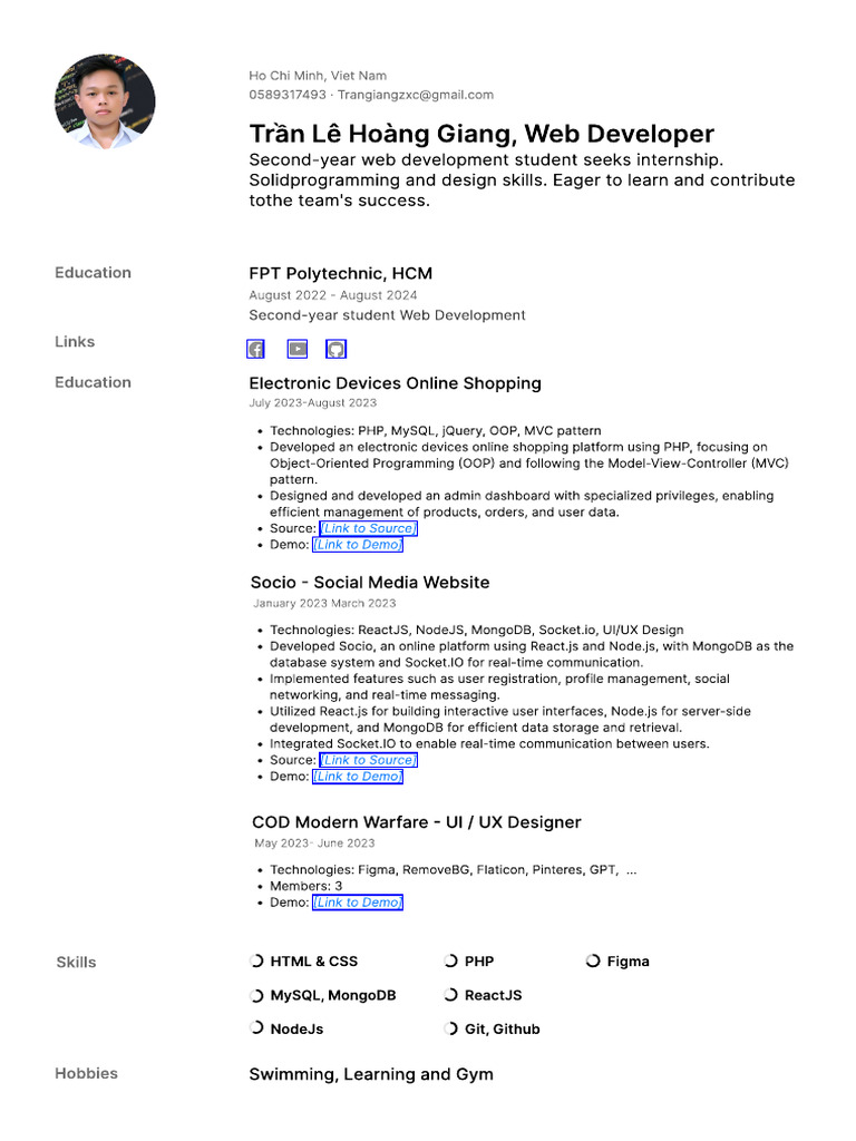 Web Developer Internship Profile | PDF