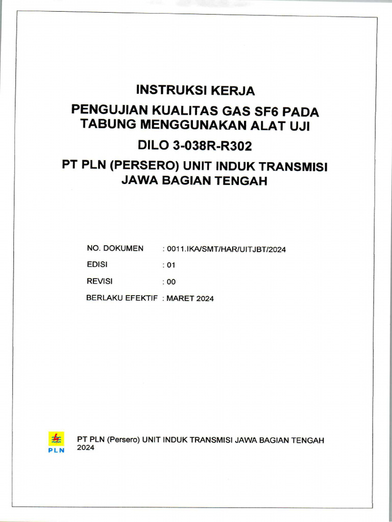 IK Pengujian Kualitas Gas SF6 Pada Tabung Menggunakan DILO | PDF