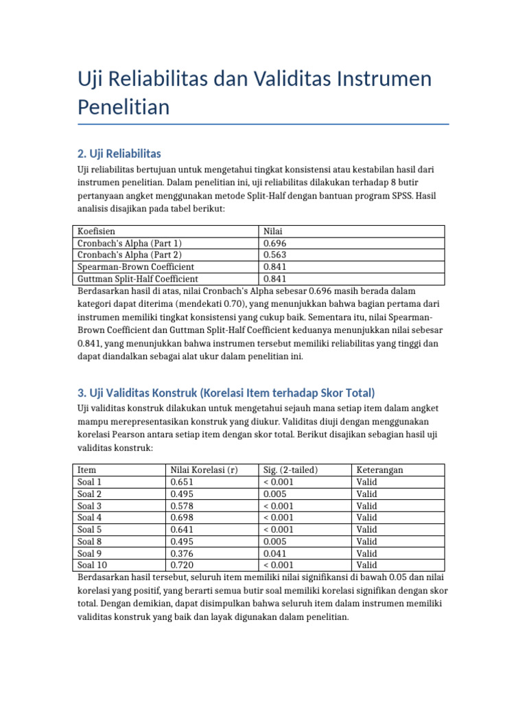 Uji Reliabilitas dan Validitas Instrumen | PDF