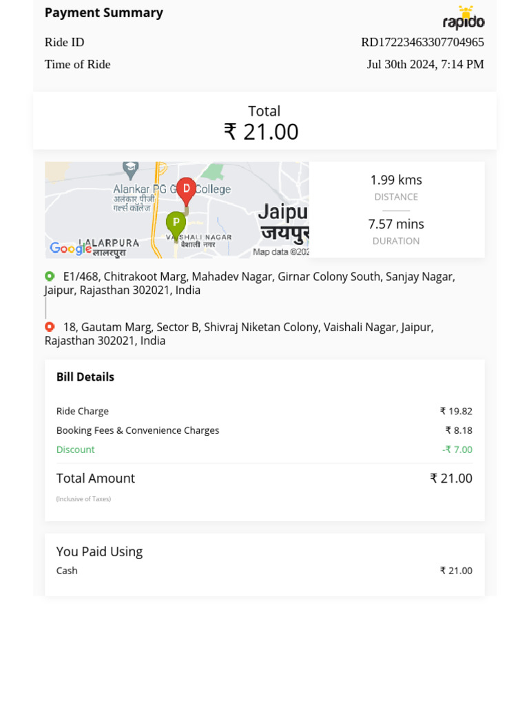 Jaipur Taxi Ride Invoice Summary | PDF | Invoice | Government Finances