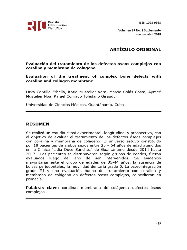 Rev. Cientif Evaluación Del Tratamiento de Los Defectos Óseos Complejos ...