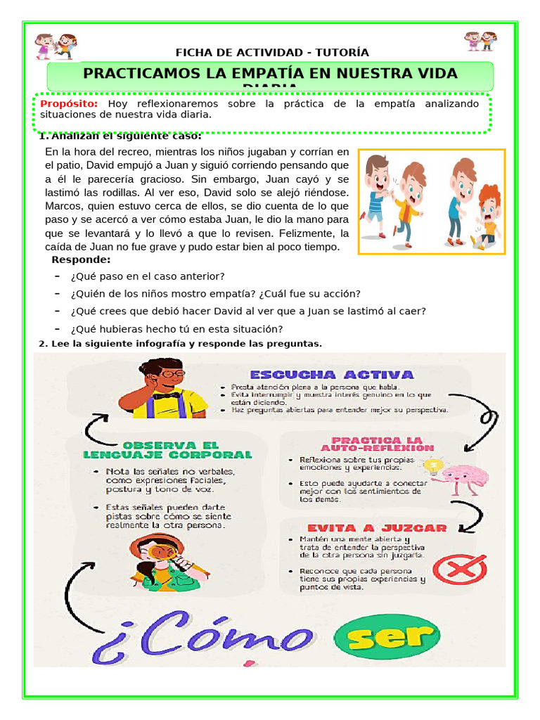 Ficha de Actividad sobre Empatía Infantil | PDF