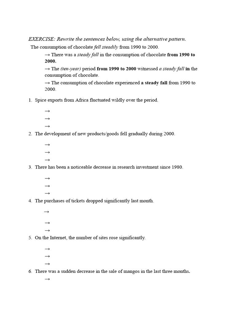 EXERCISE - Rewrite The Sentences Below, Using The Alternative Pattern | PDF