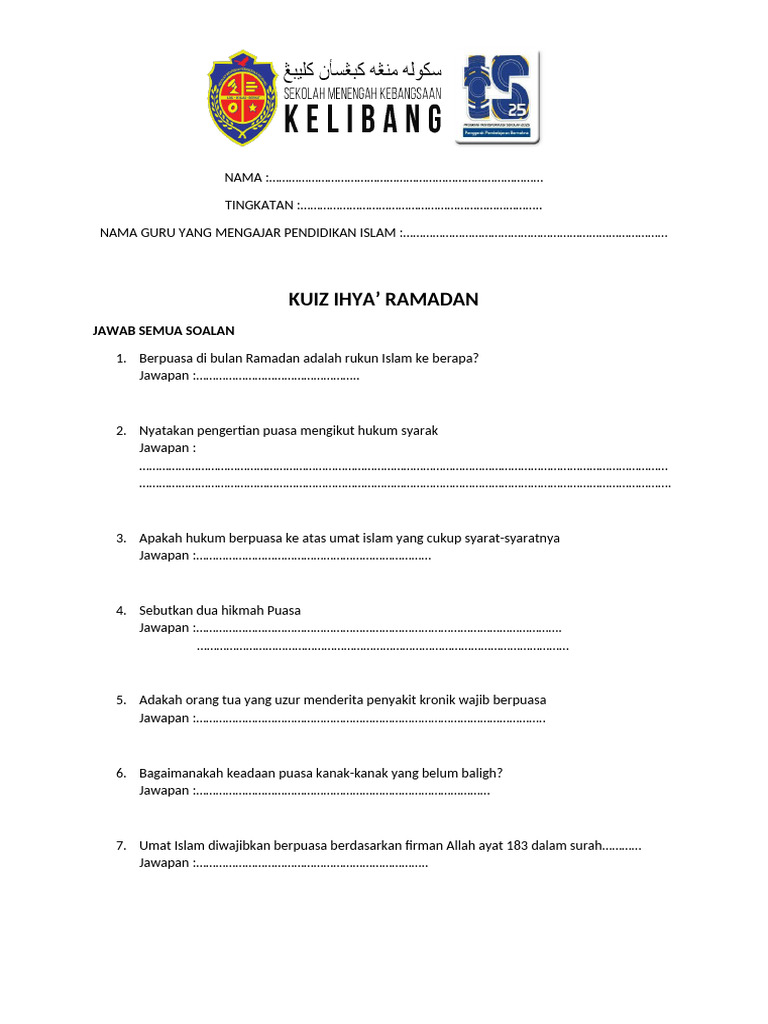 Kuiz Pendidikan Islam: Puasa Ramadan | PDF