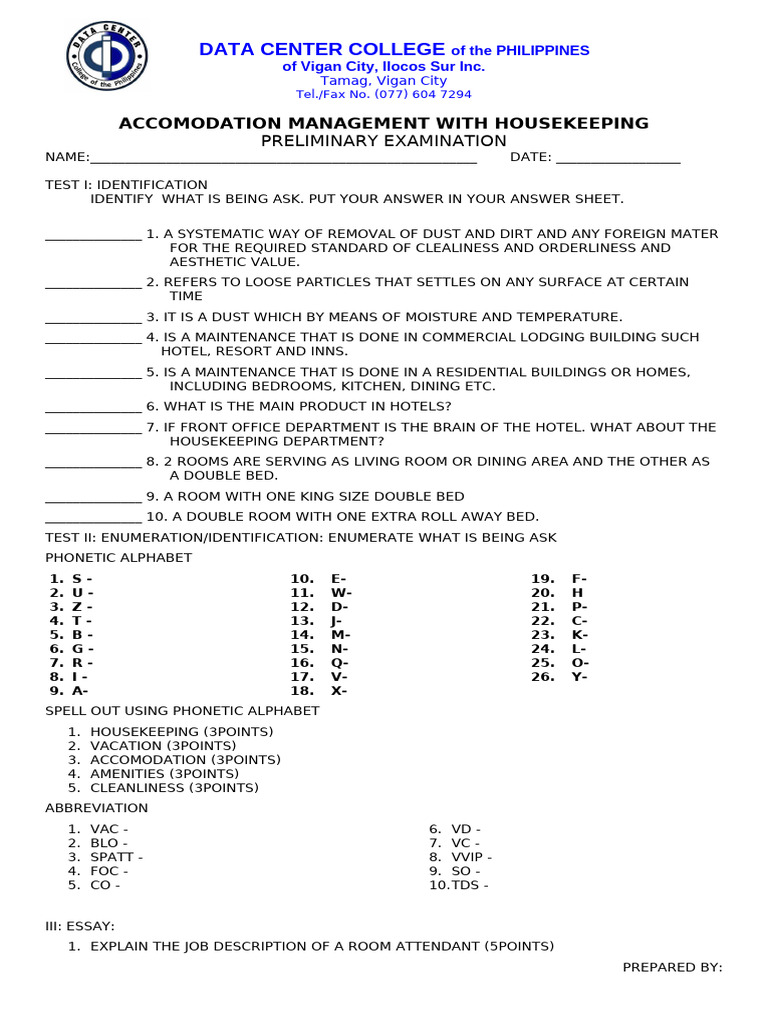 Accomodation Management With Housekeeping Prelims | PDF | Chess Openings | Chess