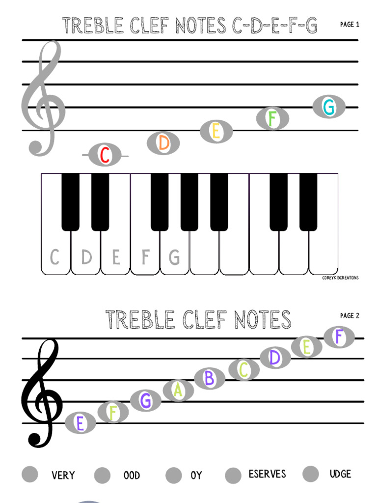 Treble Clef Notes C-D-E-F-G: Coreykidcreations | PDF