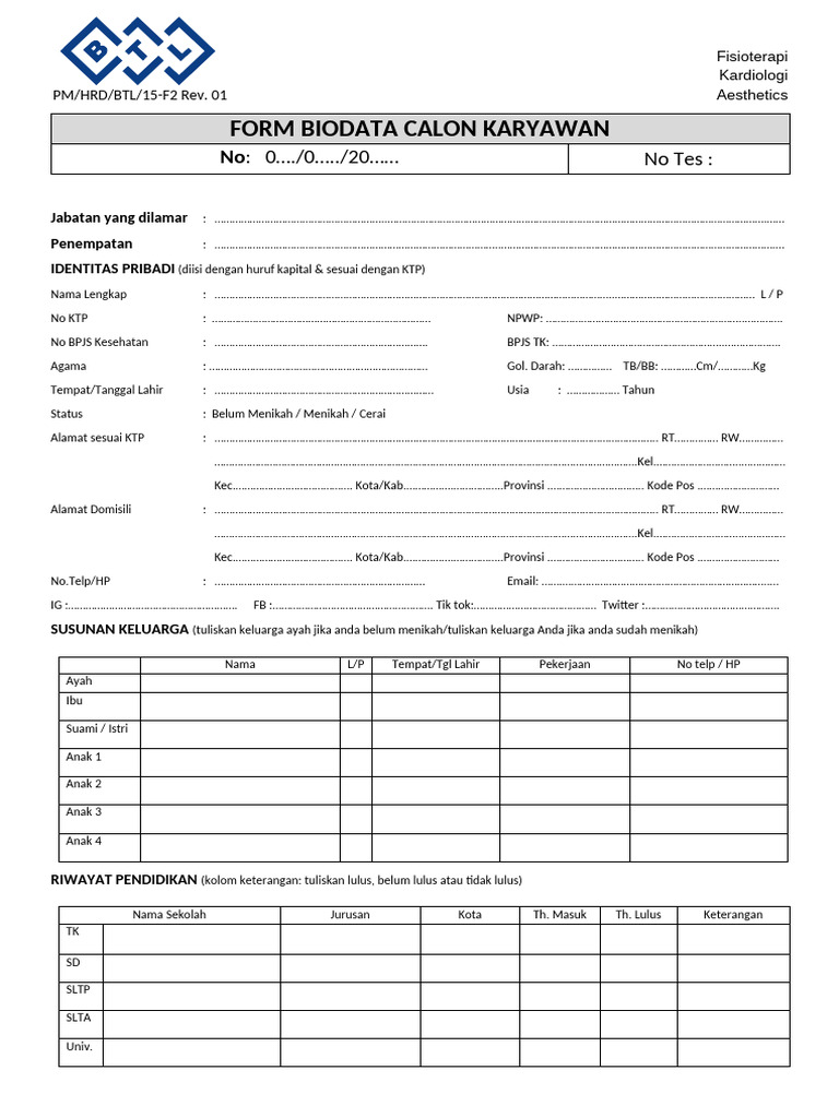 Form.19. Biodata Calon Karyawan Update 2023 | PDF