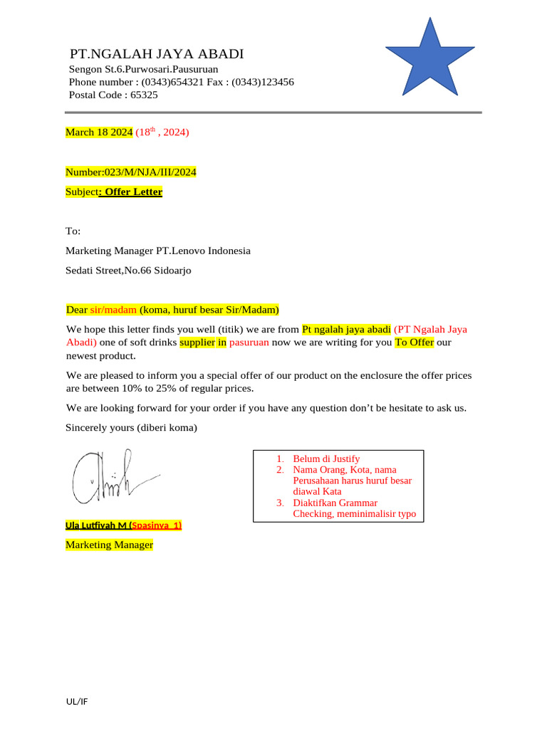 Irma Fauziayana Offer Letter | PDF