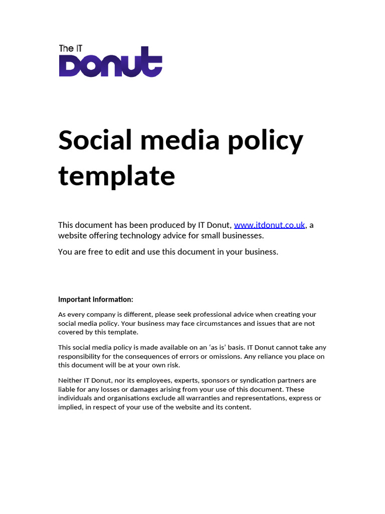 Social Media Policy Template for Businesses | PDF | Social Media ...