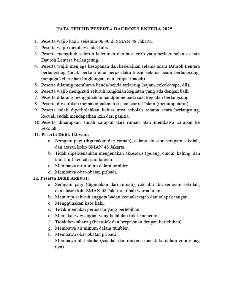 Tata Tertib Dauroh Lentera 2025 | PDF