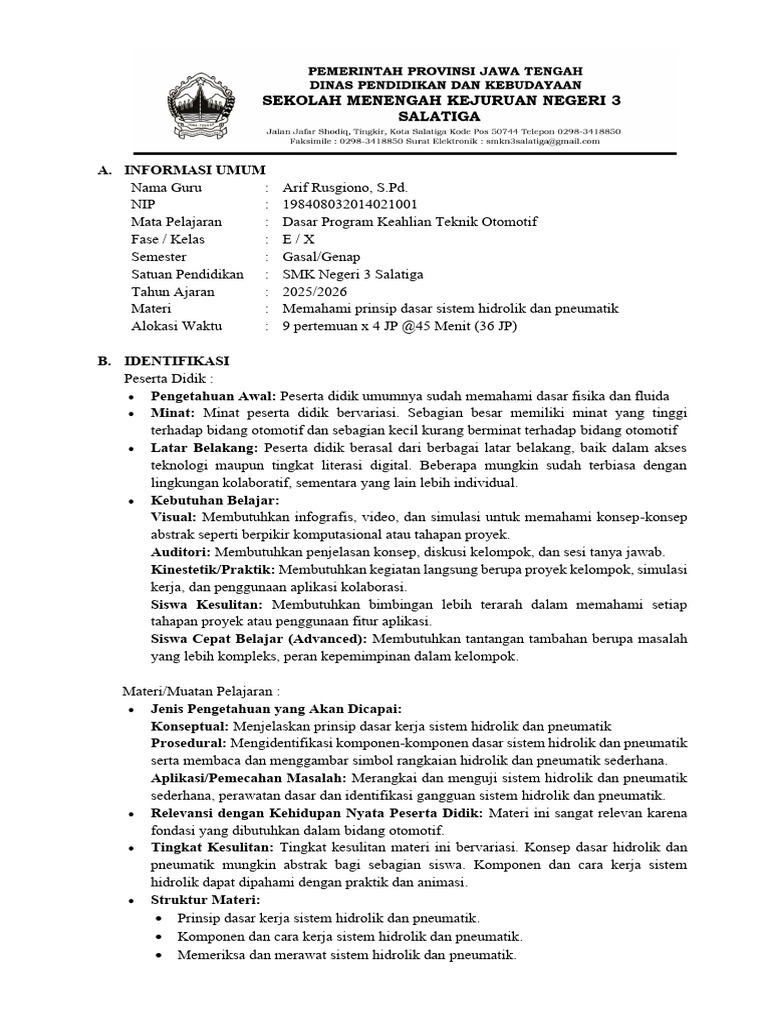 Modul Ajar Pembelajaran Mendalam Dasar Program Keahlian Teknik Otomotif | PDF