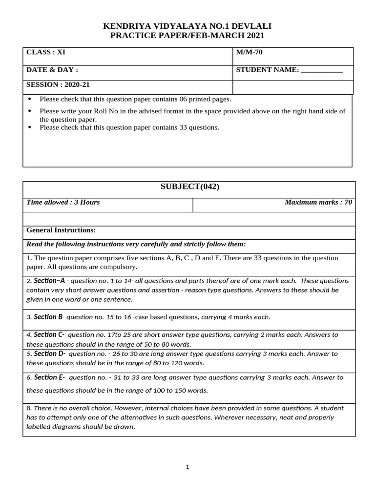 Practice Paper Class Xi Physics Set 1 | PDF | Mass | Waves