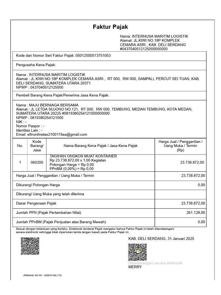 Contoh Faktur Pajak Internusa Maritim | PDF