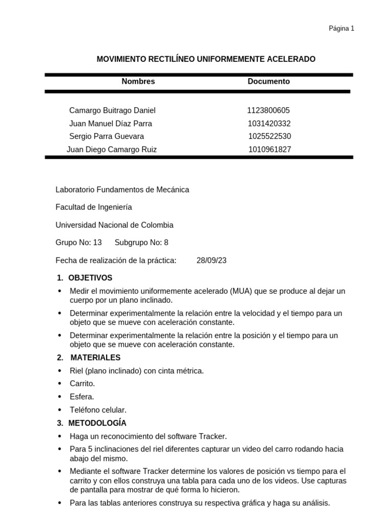 Laboratorio 3 Mecánica Pdf Velocidad Aceleración