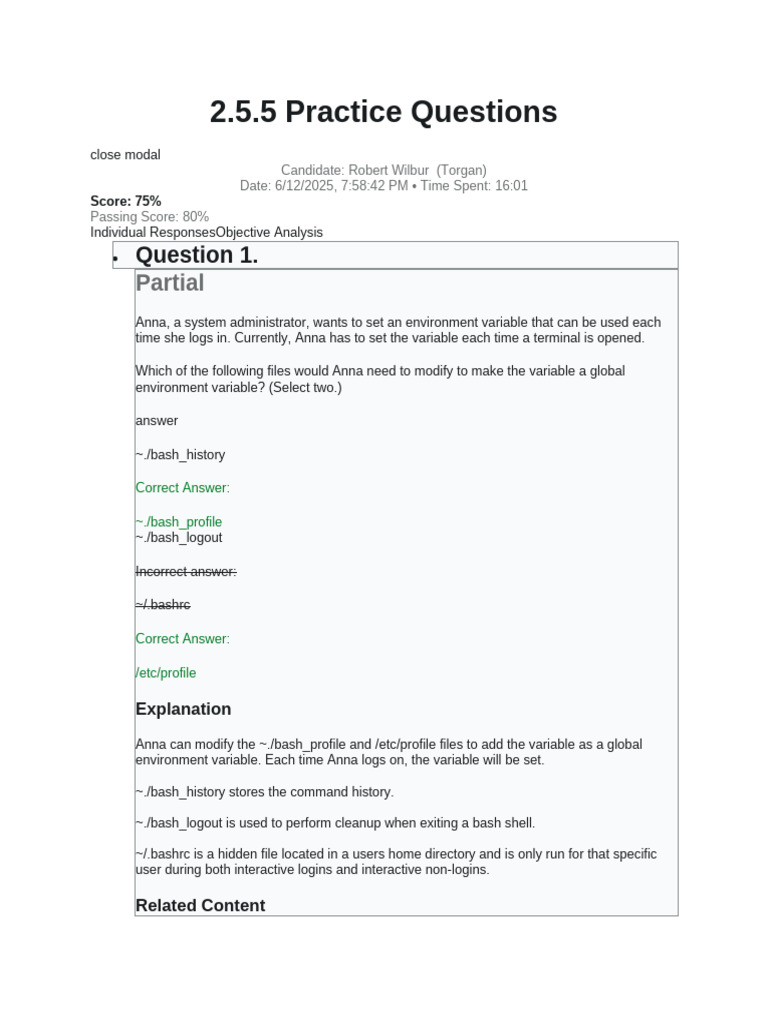 INT 2380 - Linux Admin 2025 2.5.5 Practice Questions Variables | PDF ...