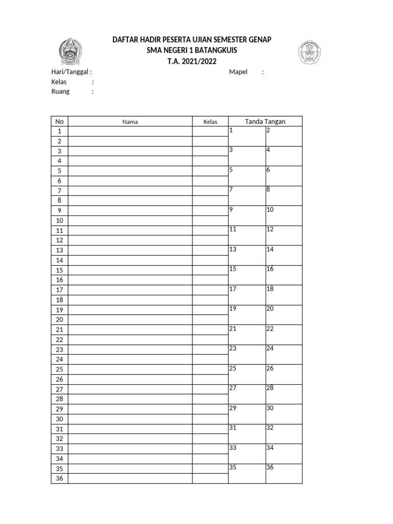 Daftar Peserta Ujian (Format) | PDF
