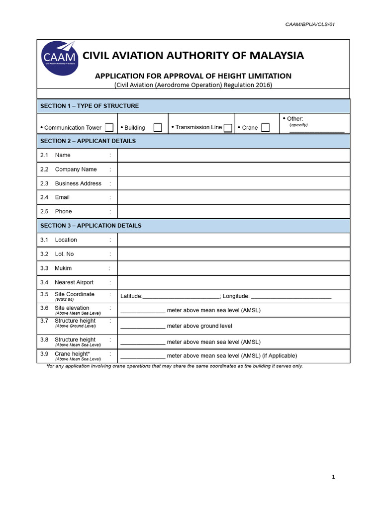 CAAM Height Limitation Application Form | PDF | Sea Level