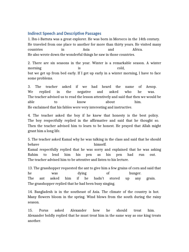 Updated Indirect Speech and Passages | PDF | Fable