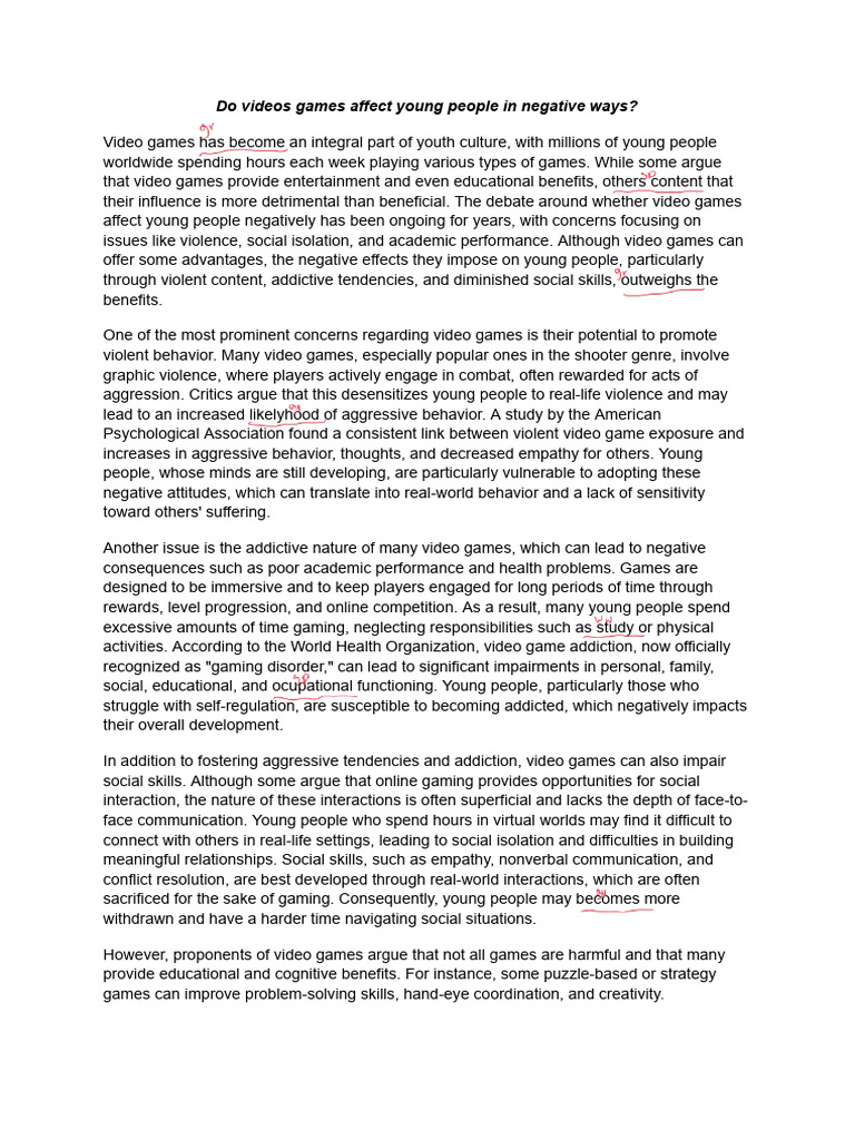 Argumentative Essay Peer Edit Anita Merino | PDF | Video Games | Social ...