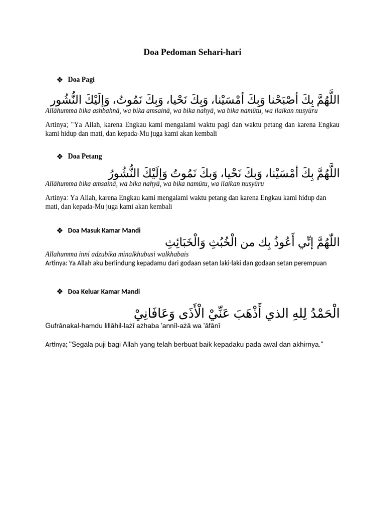 Doa Harian: Pagi, Petang, dan Kamar Mandi | PDF
