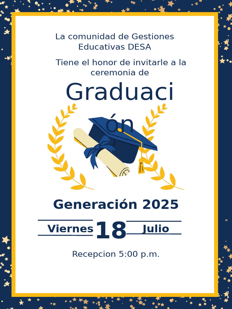 Invitación Graduación Ilustrado Azul y Amarillo | PDF