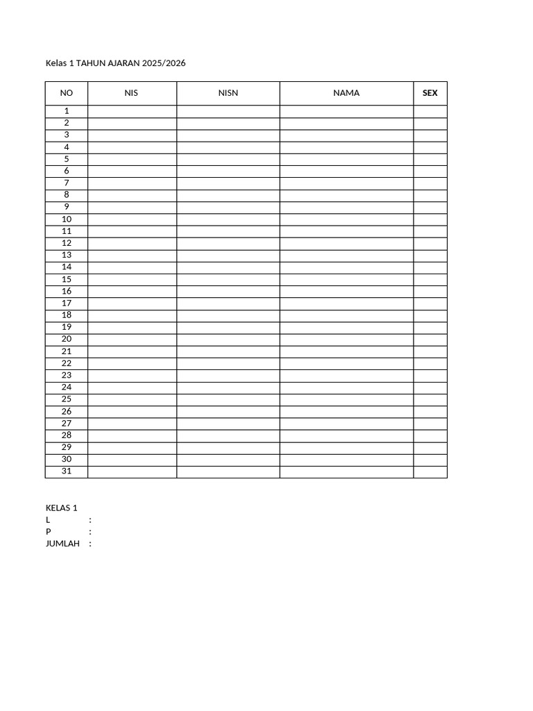 Format Buku Absen Siswa Kelas 1 | PDF