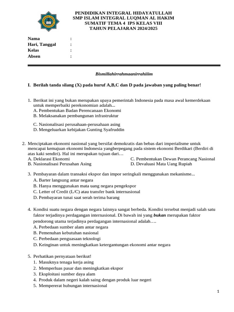 Soal PH Ips Tema 4 Kls 8 | PDF