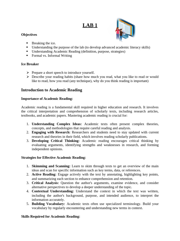 LAB 1 | PDF | Reading Comprehension | Critical Thinking