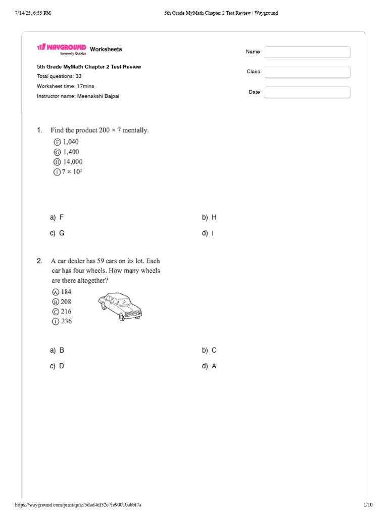 5th Grade MyMath Chapter 2 Test Review - Wayground | PDF ...