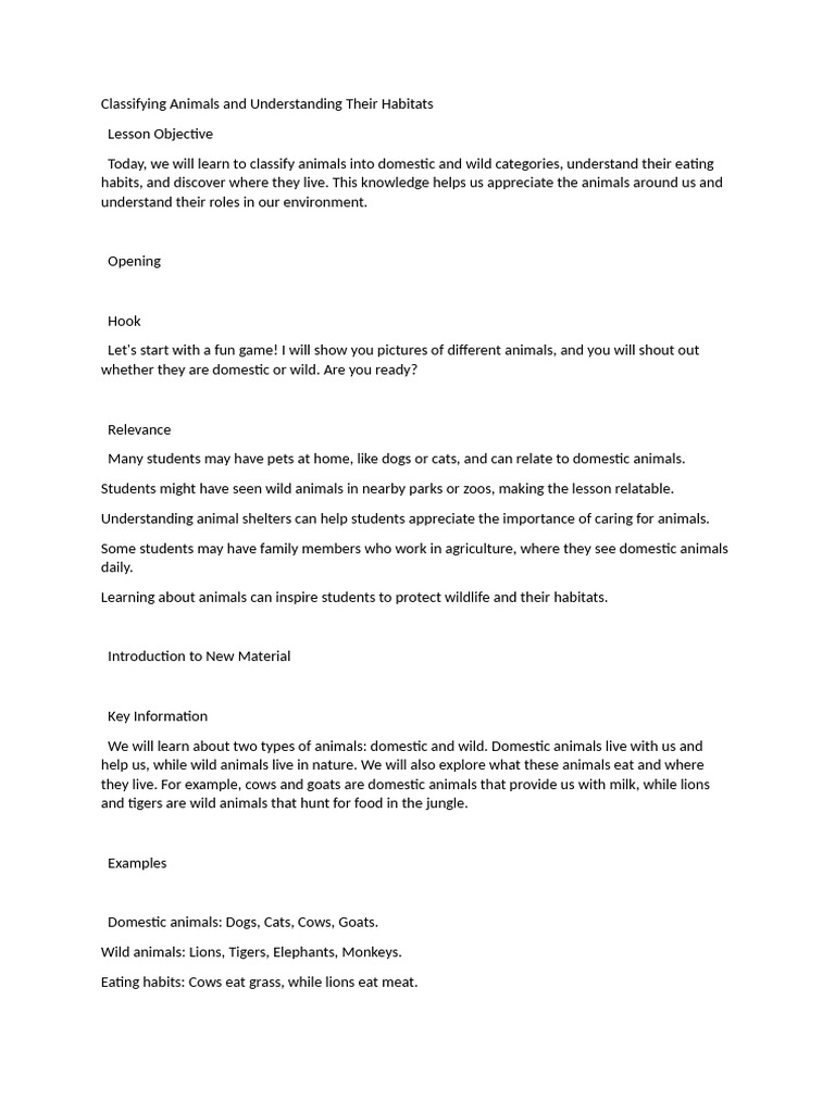 Classifying Animals and Understanding Their Habitats | PDF | Pet | Tiger