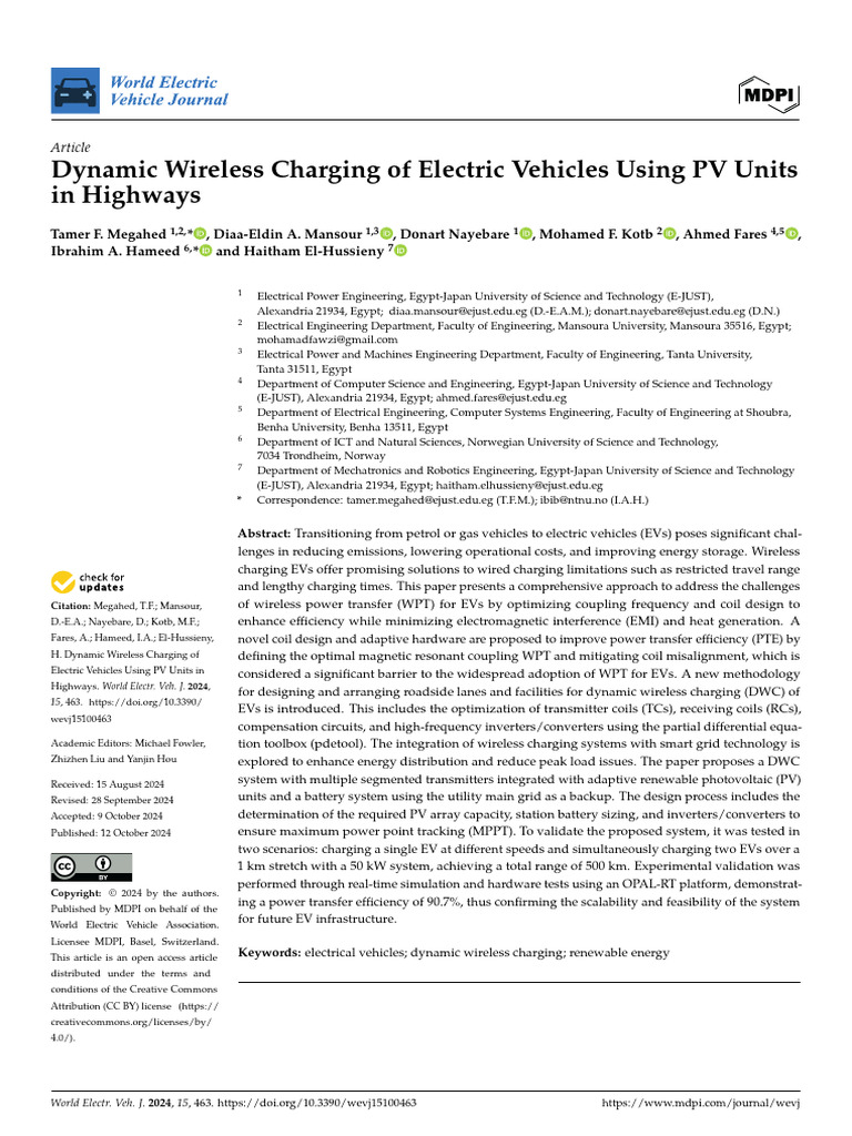 Dynamic Wireless EV Charging with PV Units | PDF | Photovoltaics | Inductor