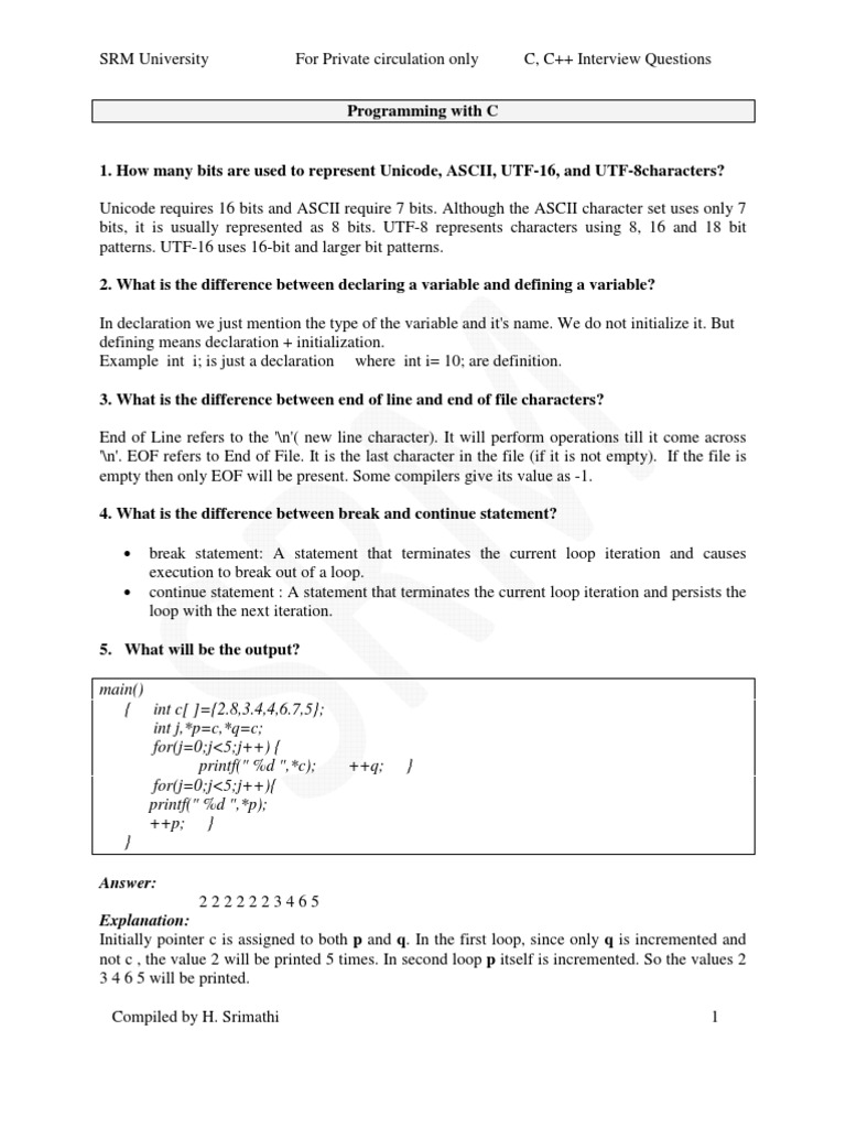Sample Qns On C and C++ | PDF | C (Programming Language) | Pointer ...