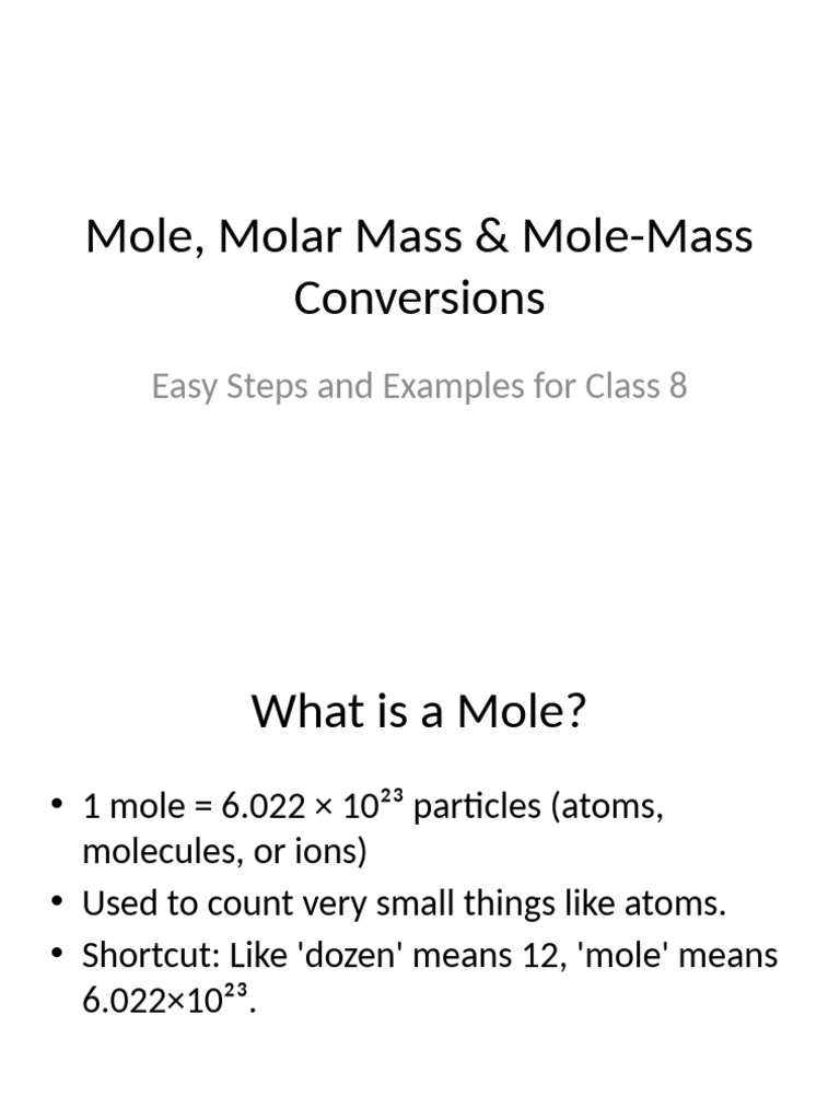 Moles and Molar Mass Guide for Class 8 | PDF