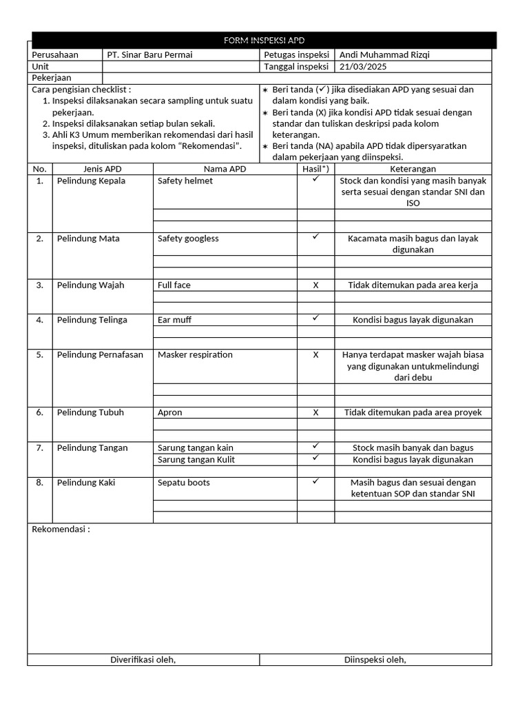 Form Inspeksi APD | PDF