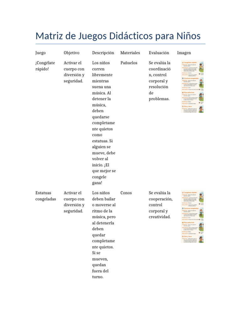 Matriz 5 Juegos Didácticos Con Imagen | PDF