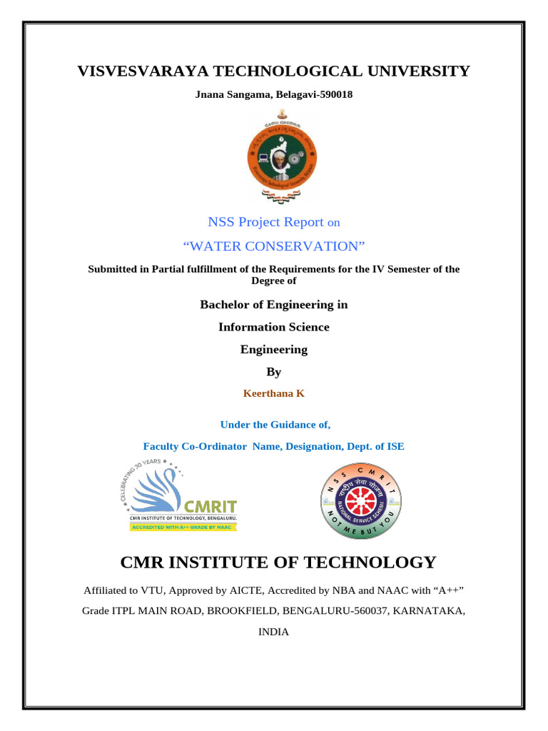 VTU-NSS Report Template-Final 4 | PDF | Sewage Treatment | Conservation Biology