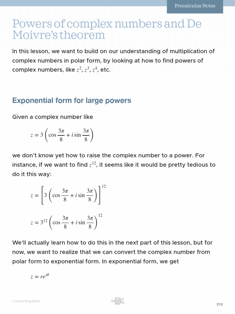 07 Powers of Complex Numbers and de Moivre - S Theorem | PDF | Complex Number | Elementary ...