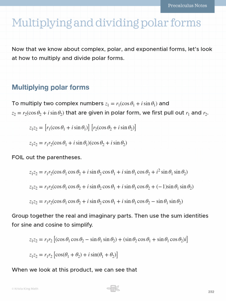 06 Multiplying and Dividing Polar Forms | PDF | Algebra | Euclidean ...