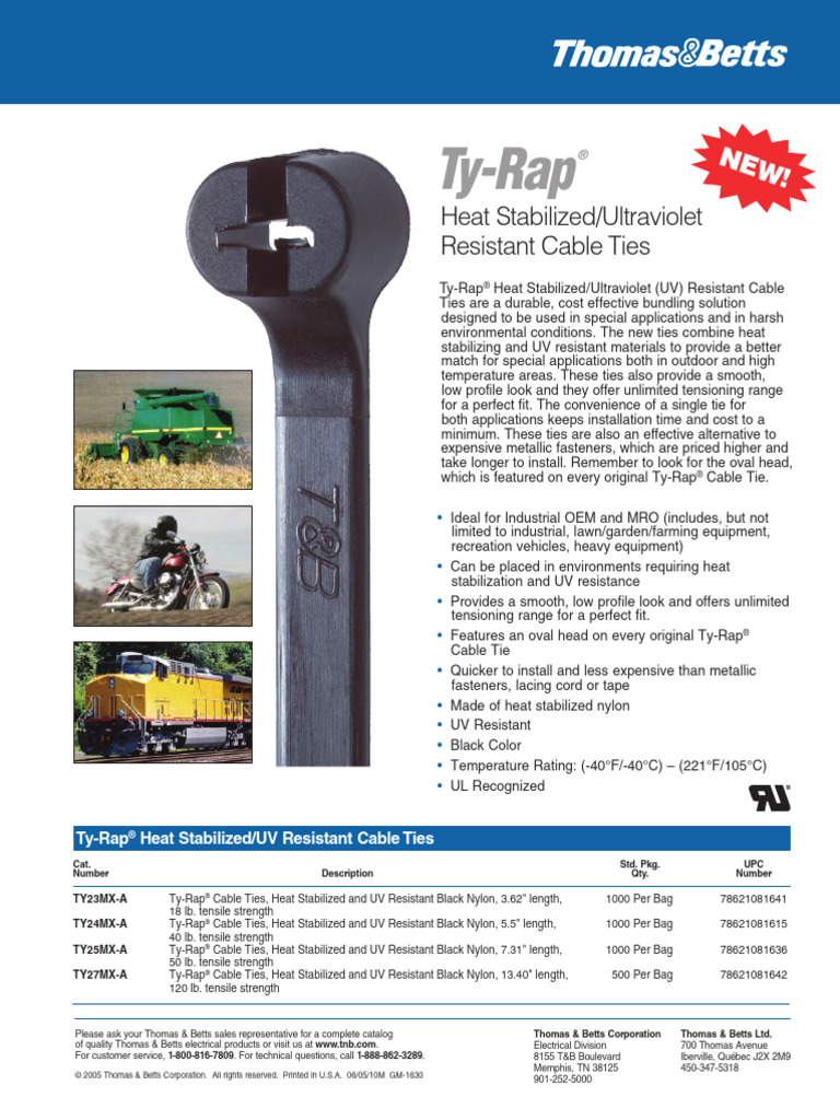 Ty-Rap Heat Stabilized-Ultraviolet Resistant Cable Ties GM-1630 | PDF ...