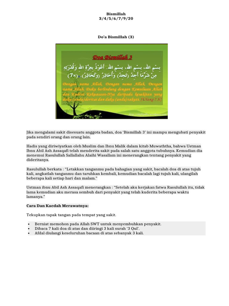 Khasiat dan Doa Bismillah 3-7 | PDF