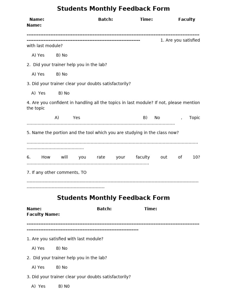 Monthly Student Feedback Survey | PDF