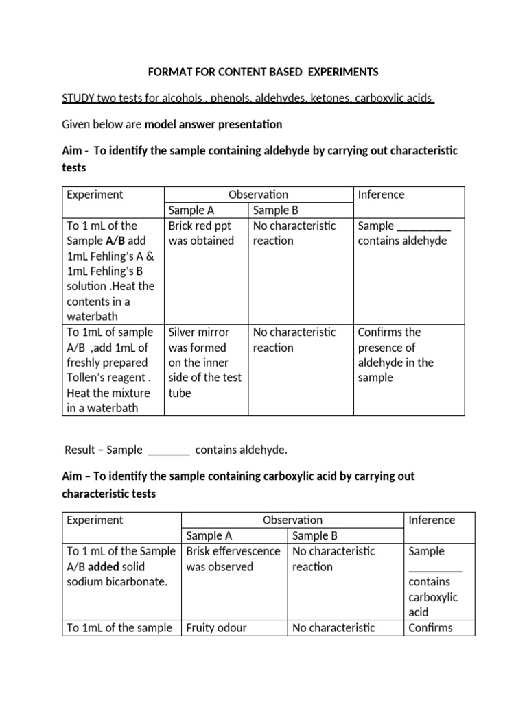 Format For Content Based Experiment | PDF | Aldehyde | Carboxylic Acid