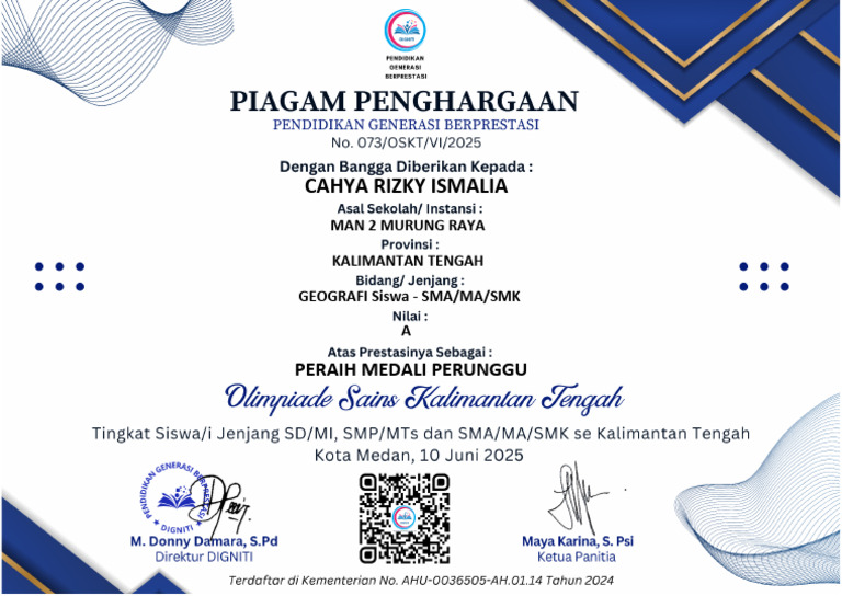 E-Piagam Premium Os Kalimantan Tengah 2025-22 | PDF