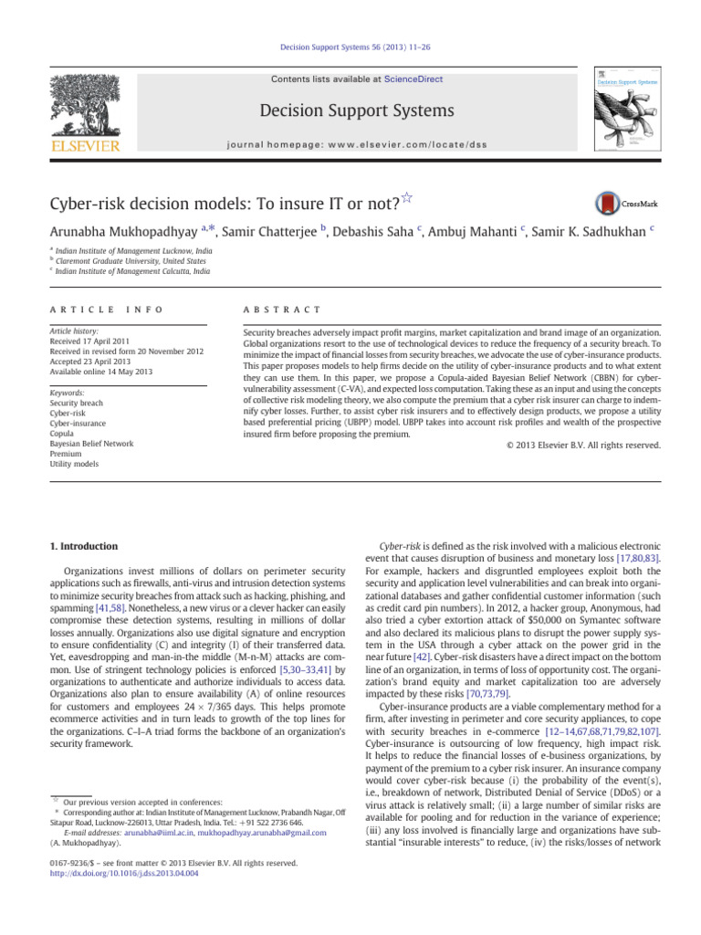 Cyber-Risk Decision Models To Insure IT or Not | PDF | Risk | Computer Security