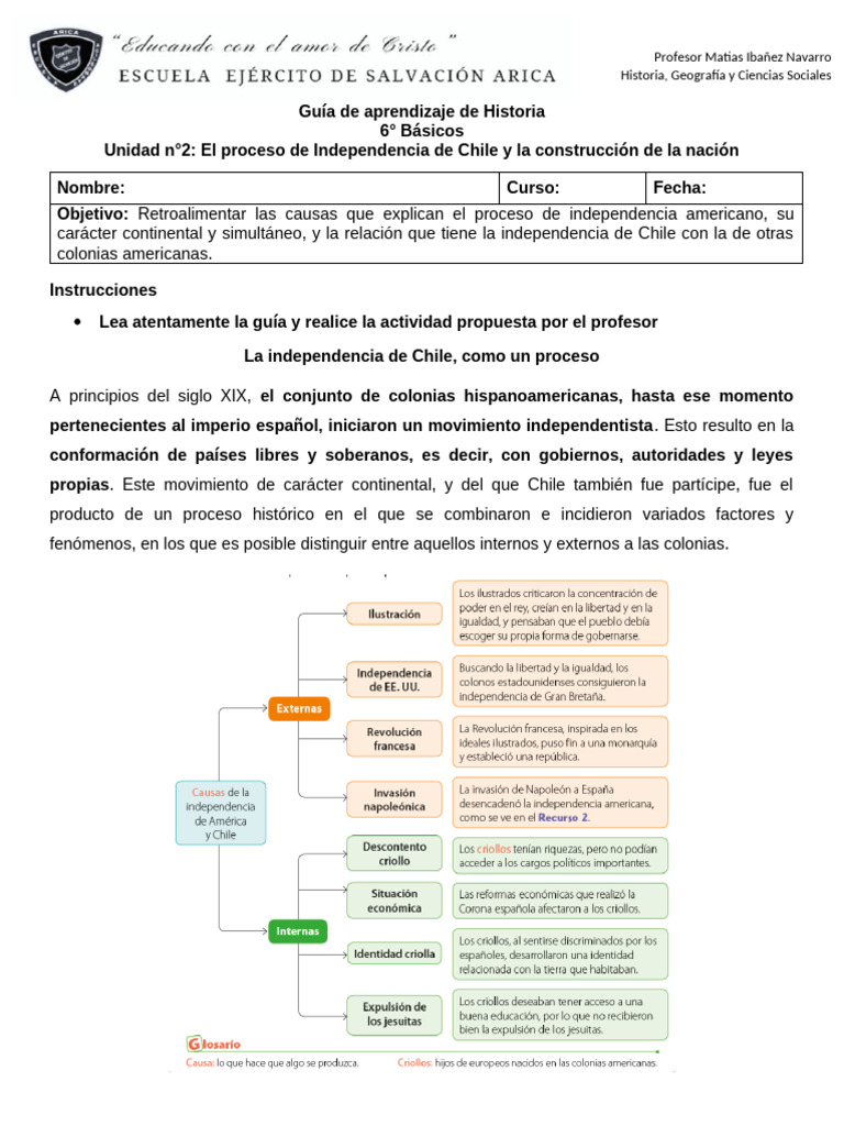 6° Guía de Aprendizaje - Independencia | PDF | Imperio español | Chile