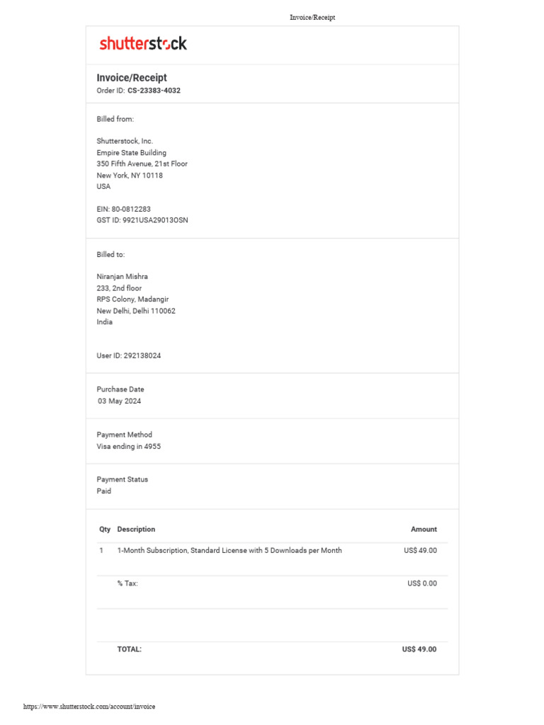 Shutterstock Invoice | PDF